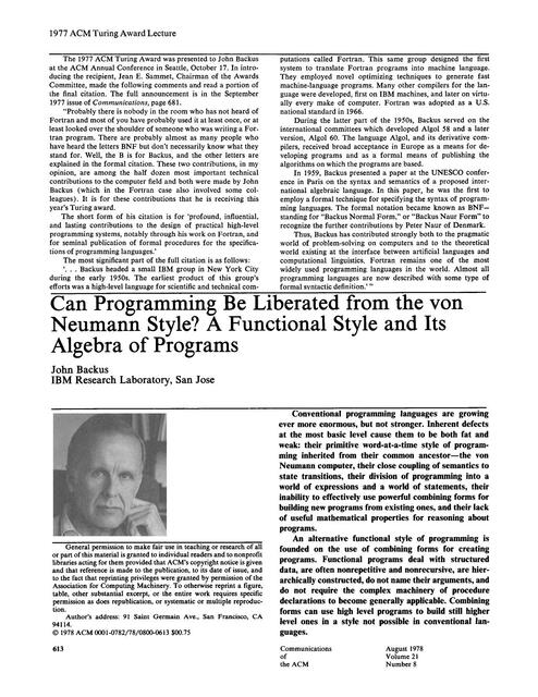 Can Programming Be Liberated From The Von Neumann Style Hackernews Udocz