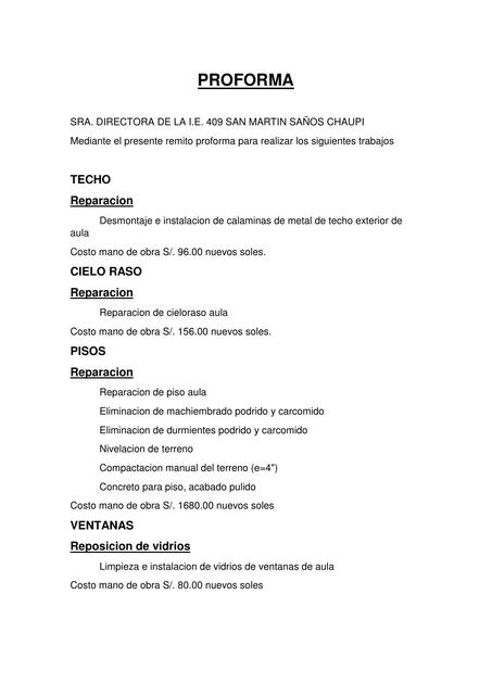 Proforma Mano de Obra | Ernesto Willy Garcia Poma | uDocz