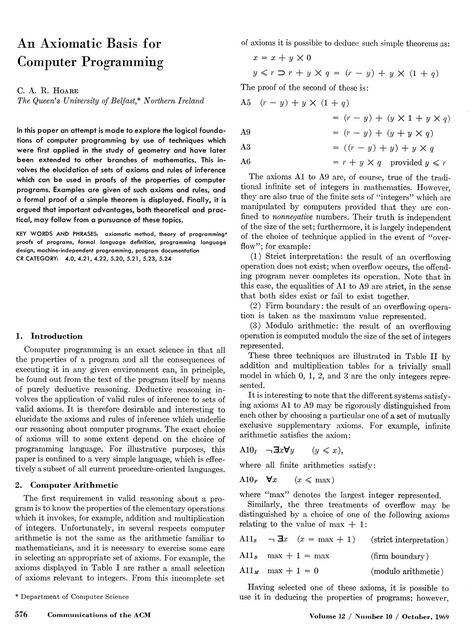 C.A.R. Hoare: An Axiomatic Basis For Computer Programming [Pdf] | HackerNews | uDocz
