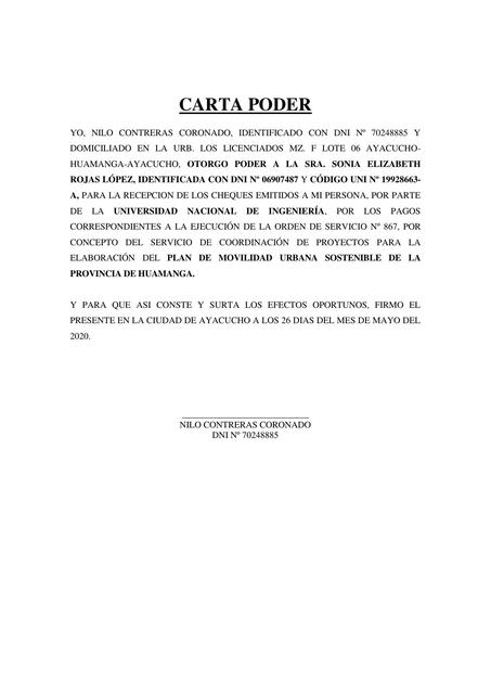 Carta Poder | Nilo Contreras Coronado | uDocz