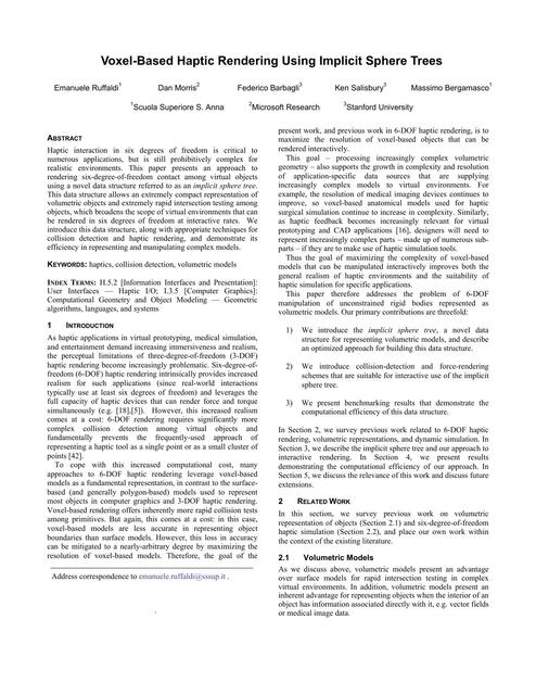 Voxel Based Haptic Rendering Using Implicit Sphere Trees Pdf Hackernews Udocz 