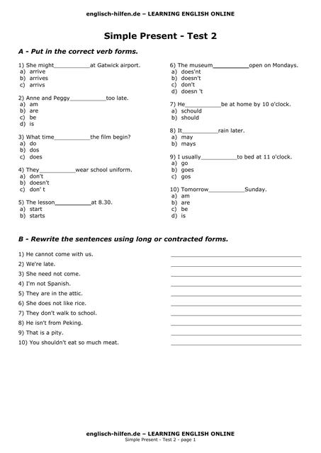 Simple Present - Test 2 | juan mauricio sanchez velandia | uDocz
