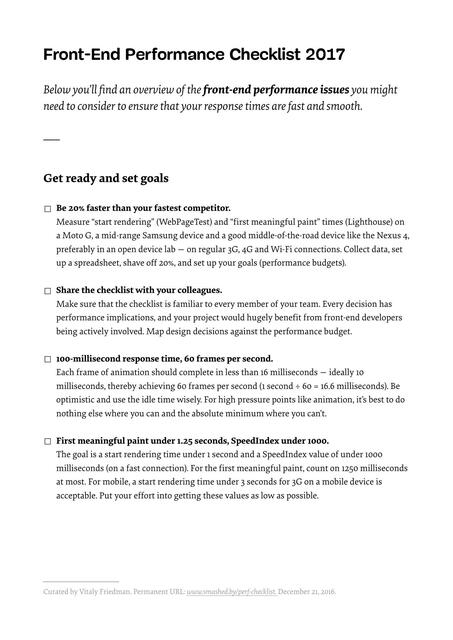 Front End Performance Checklist 2017 | HackerNews | uDocz