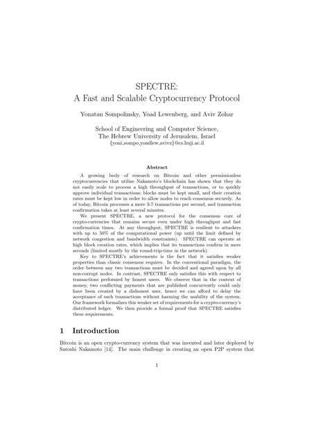 Spectre A Fast And Scalable Cryptocurrency Protocol [pdf] Hackernews Udocz