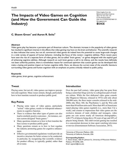 The Impacts Of Video Games On Cognition [Pdf] | HackerNews | uDocz