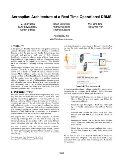 Aerospike: Architecture Of A Real Time Operational Dbms (2016) [Pdf ...