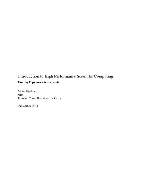 Introduction To High Performance Scientific Computing 2nd Ed [pdf] Hackernews Udocz