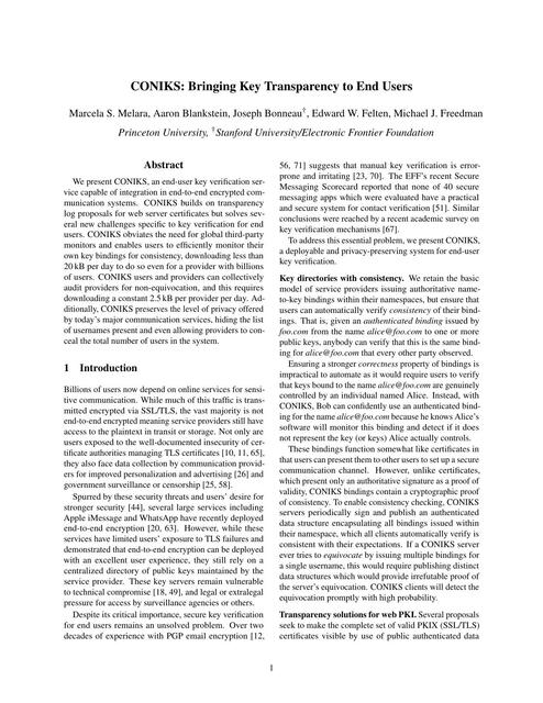 Coniks Bringing Key Transparency To End Users 2014 [pdf] Hackernews Udocz