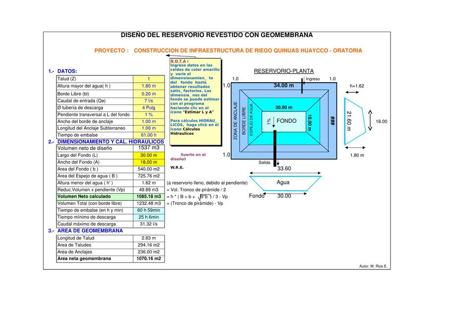 Diseño de Reservorio Revestido con Geomembrana | Mauricio Alberto Campos Rivera | uDocz