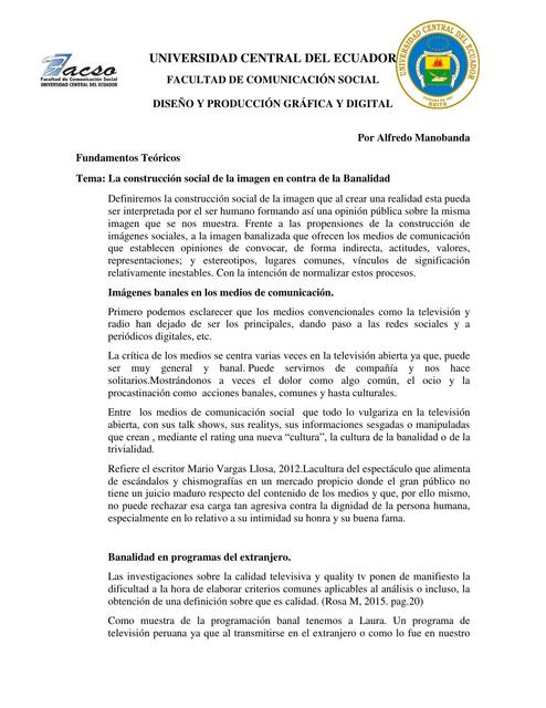 La construcción social de la imagen en contra de la Banalidad | alfredo manobanda | uDocz