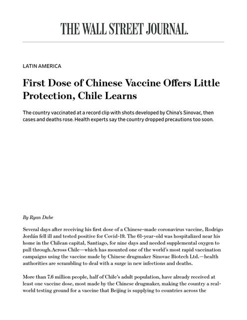 First Dose of Chinese Vaccine Offers Little Protection Chile Lea | Raul ...