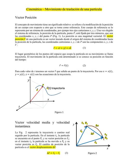 Cinemática- Movimiento de Traslación de una Partícula