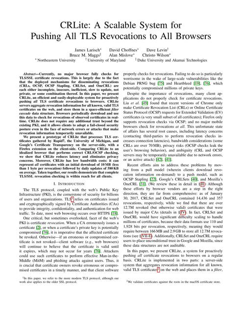 Crlite: A Scalable System For Pushing All Tls Revocations To All Browsers [Pdf] | HackerNews | uDocz