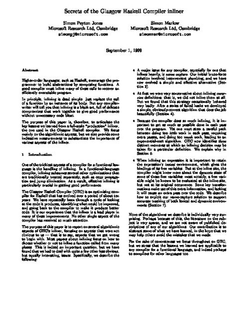 Flashcards de Secrets Of The Glasgow Haskell Compiler Inliner (1999) [Pdf] | Por HackerNews | uDocz