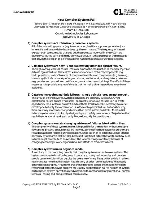 How Complex Systems Fail [Pdf] | HackerNews | uDocz