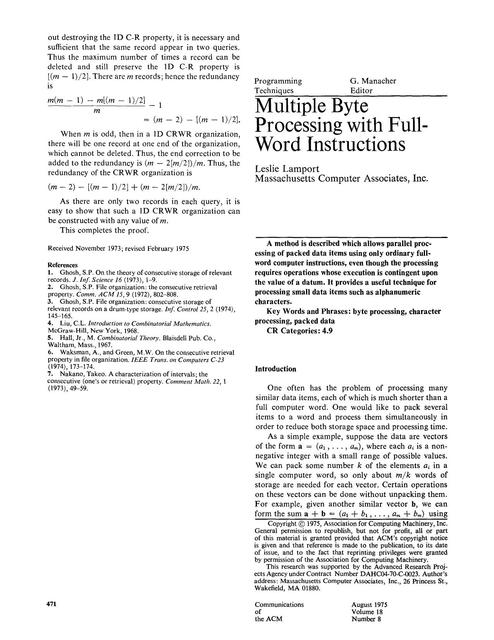 Multiple Byte Processing With Full Word Instructions – Leslie Lamport ...