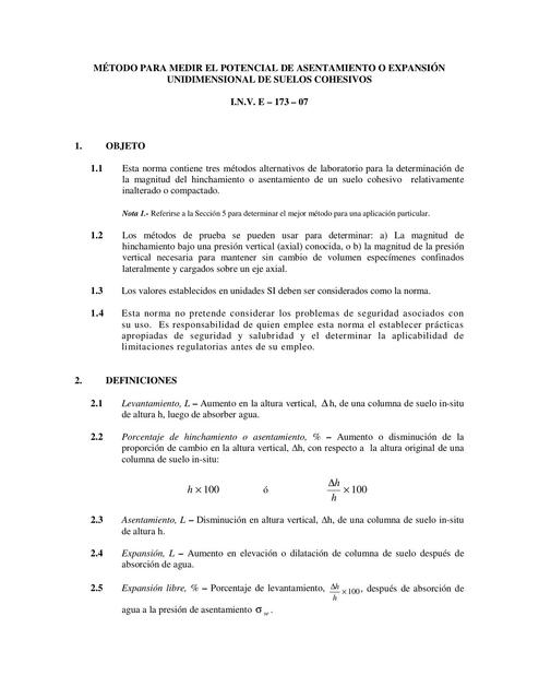 Norma INV E 173 07 de Potencial de Asentamiento | Maria Estrada | uDocz Norma INV E 173 07 de Potencial de Asentamiento | Maria Estrada | uDocz