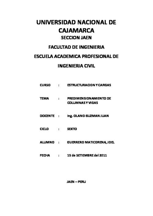 Predimensionamiento De Vigas Y Columnas | JPablo Gutiérrez Ramos | uDocz