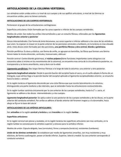ARTICULACIONES DE LA COLUMNA VERTEBRAL | ACQ | uDocz