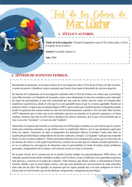 Análisis del test de los colores de MAC LUSCHER