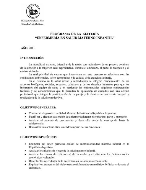 Programa Enfermería en Salud Materno Infantil | uDocz