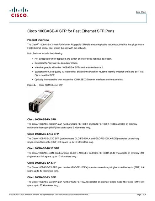 Cisco 100BASE-X SFP for Fast Ethernet SFP Ports | Para Pata | uDocz