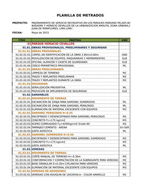Planilla de Metrados | eduardo vargas | uDocz