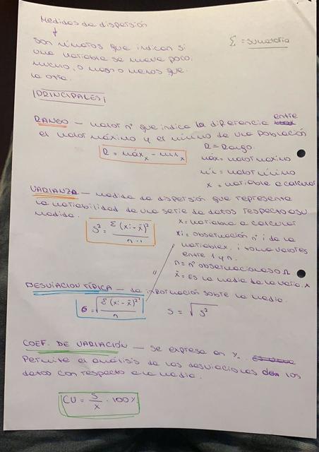 Fórmulas de Medidas de Dispersión | Marti Nutri | uDocz
