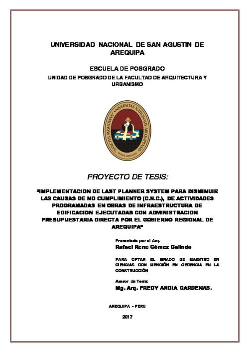 Plan De Tesis : Para Optar El Titulo De Master En Gerencia De La ...