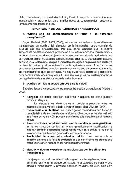 Importancia de los Alimentos Transgénicos | Leidy Prada | uDocz