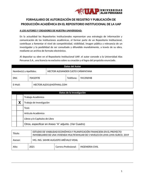 Formulario de Autorización de Registro y Publicación de la Producción ...