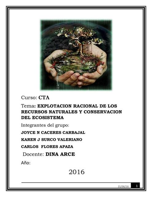 ExplotaciÓn Racional De Los Recursos Naturales Y ConservaciÓn Del