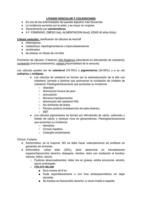 Litiasis vesicular y coledociana | Valen Dogovich | uDocz