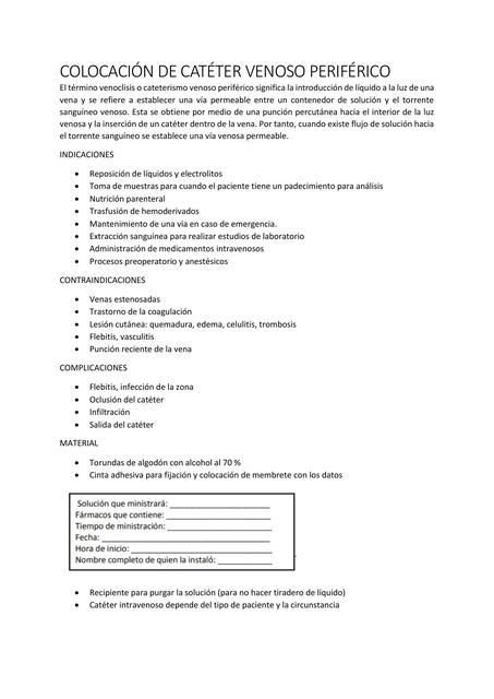 Cateterismo venoso periférico | Juan Diego Aguilar León | uDocz