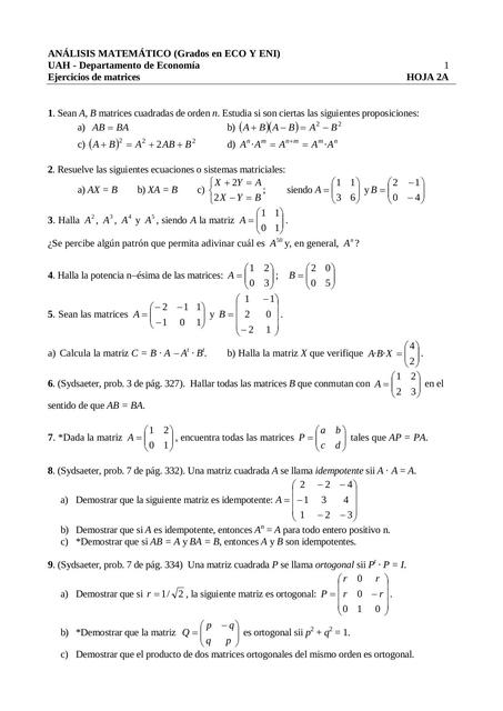 Ejercicios de matrices | uDocz creators | uDocz