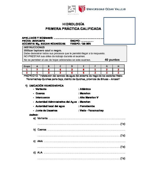 1 Primera Practica Calificada Hidrologia | Anon | uDocz