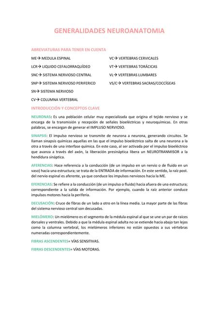 Generalidades Neuroanatomía | Alma Leguizamon | uDocz