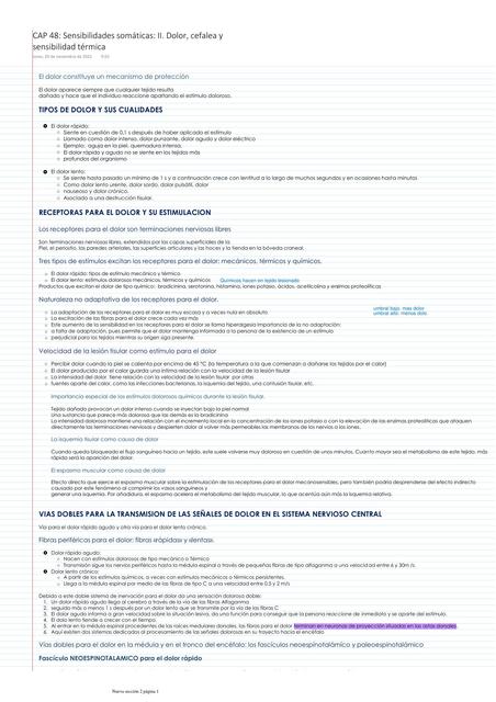 Sensibilidades Somáticas II Dolor Cefalea y Sensibilidad Térmica | Rosaluz Monica Huaman ...