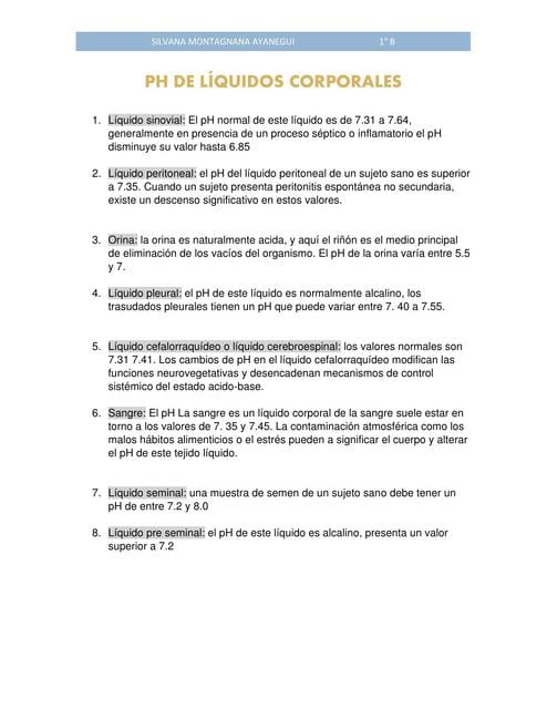 PH de Líquidos Corporales | Silvana Montagnana | uDocz