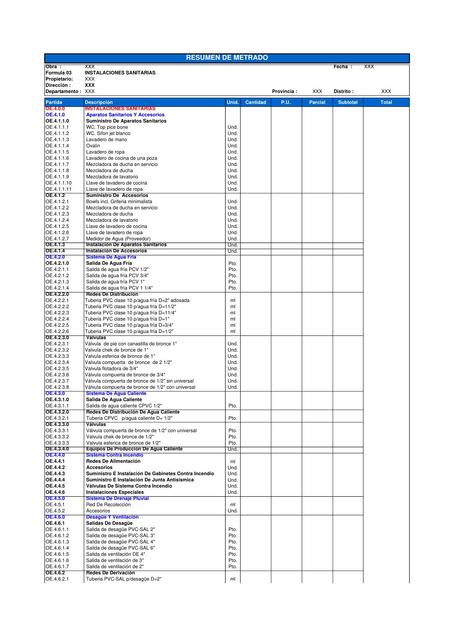 Metrado en Instalaciones Sanitarias | Nicolas Talledo | uDocz