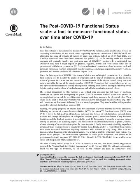 The Post-COVID-19 Functional Statusscale: a tool to measure functional ...