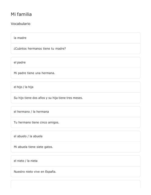 Vocabulario Mi familia Comunicación Oral | Doctor_teco | uDocz