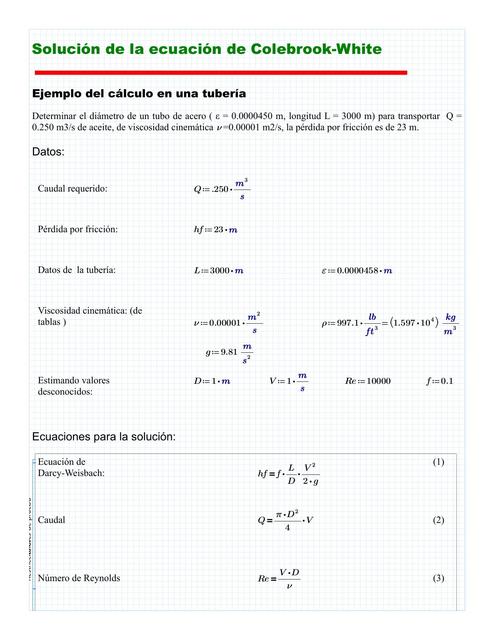 Solución de la ecuación de Colebrook-White para tuberias | Maxwel Diaz ...