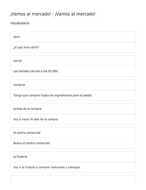 Vocabulario Vamos al mercado | Doctor_teco | uDocz