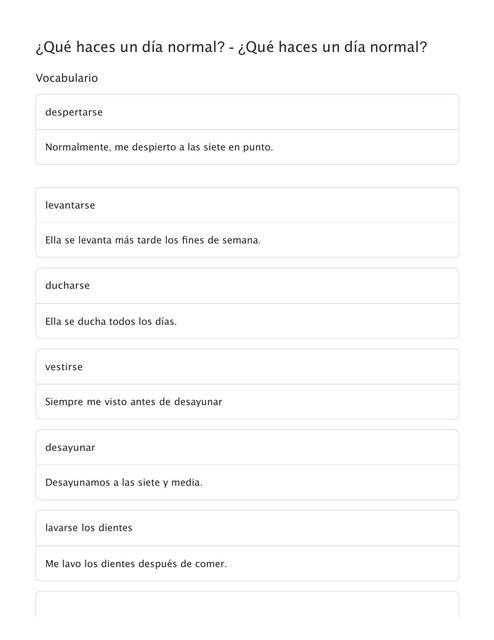Vocabulario Un día normal | Doctor_teco | uDocz
