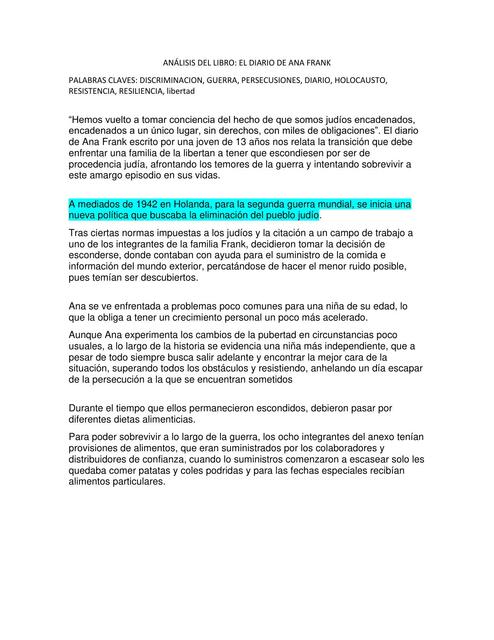Análisis de Libro El diario de Anna Frank | Nani | uDocz