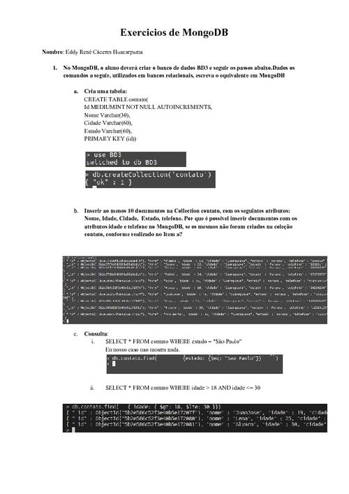Lista De Exercicios Mongodb | Eddy Rene | uDocz