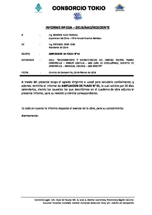 Documento De Ampliacion De Plazo En Obra Anon Udocz