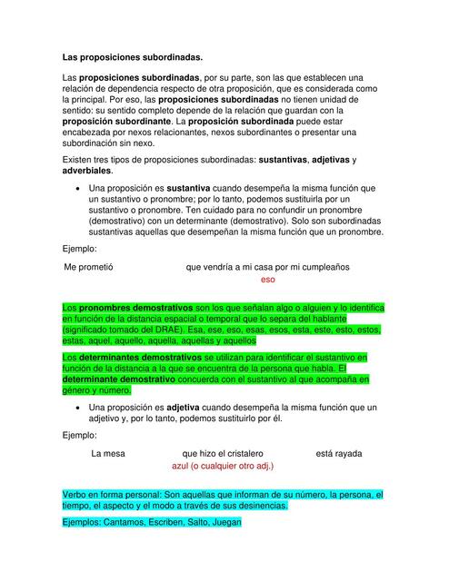 Las proposiciones subordinadas | SBC | uDocz
