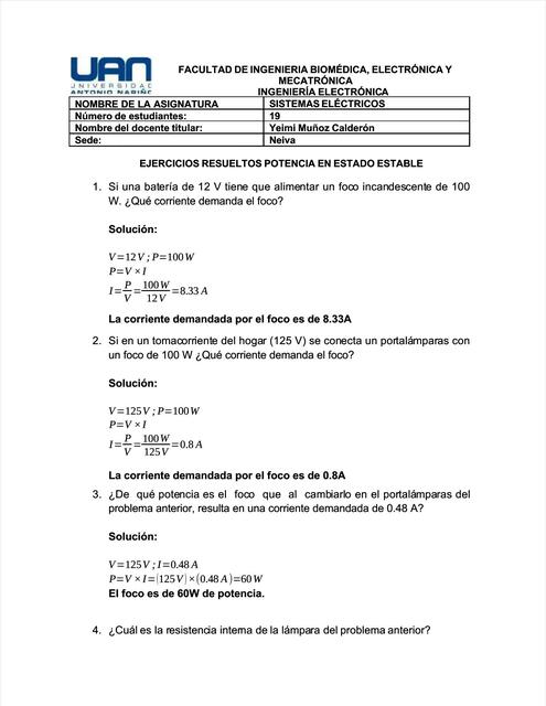 Ejercicios resueltos de potencia en estado estable | Física (materia ...